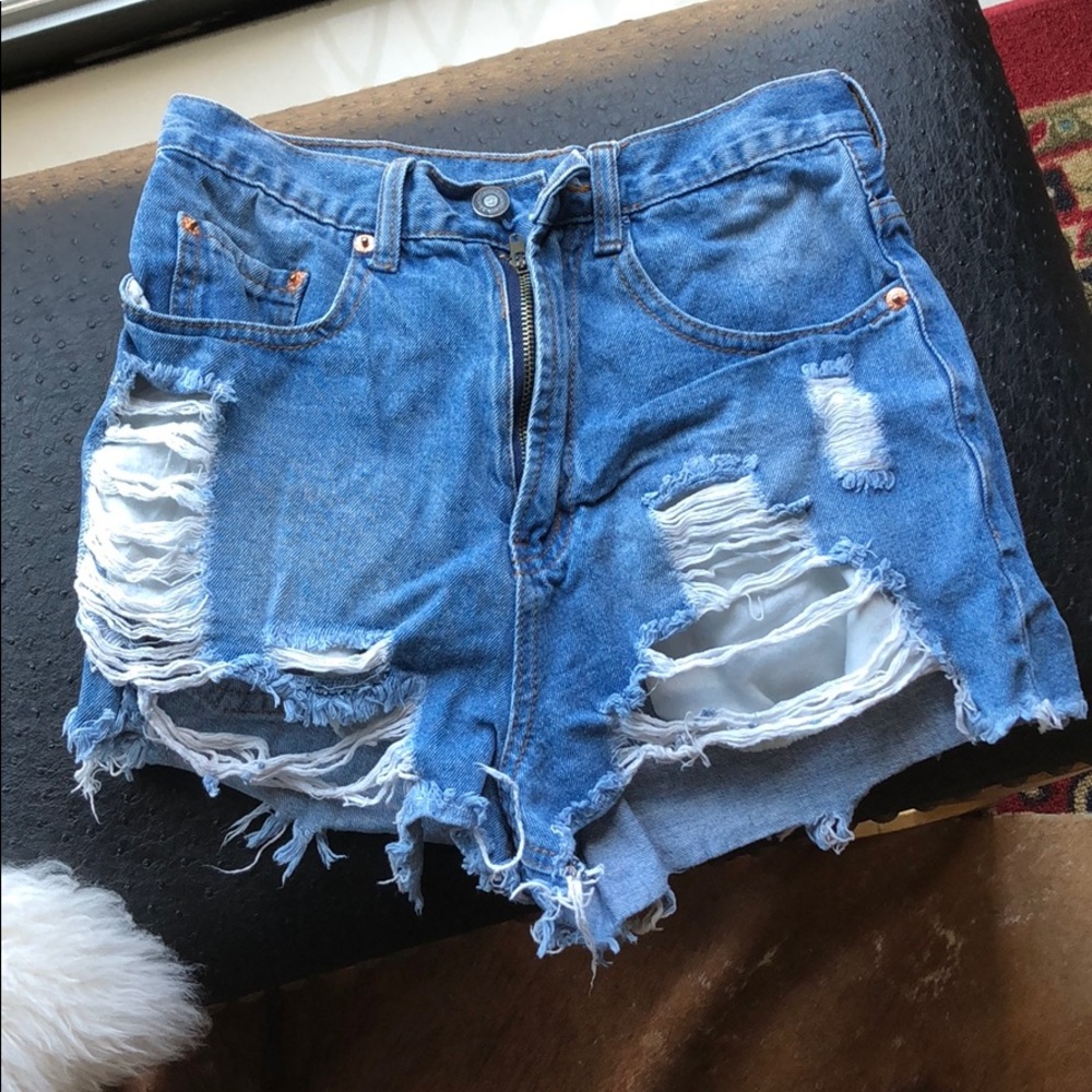 Shredded Denim Shorts - Gem